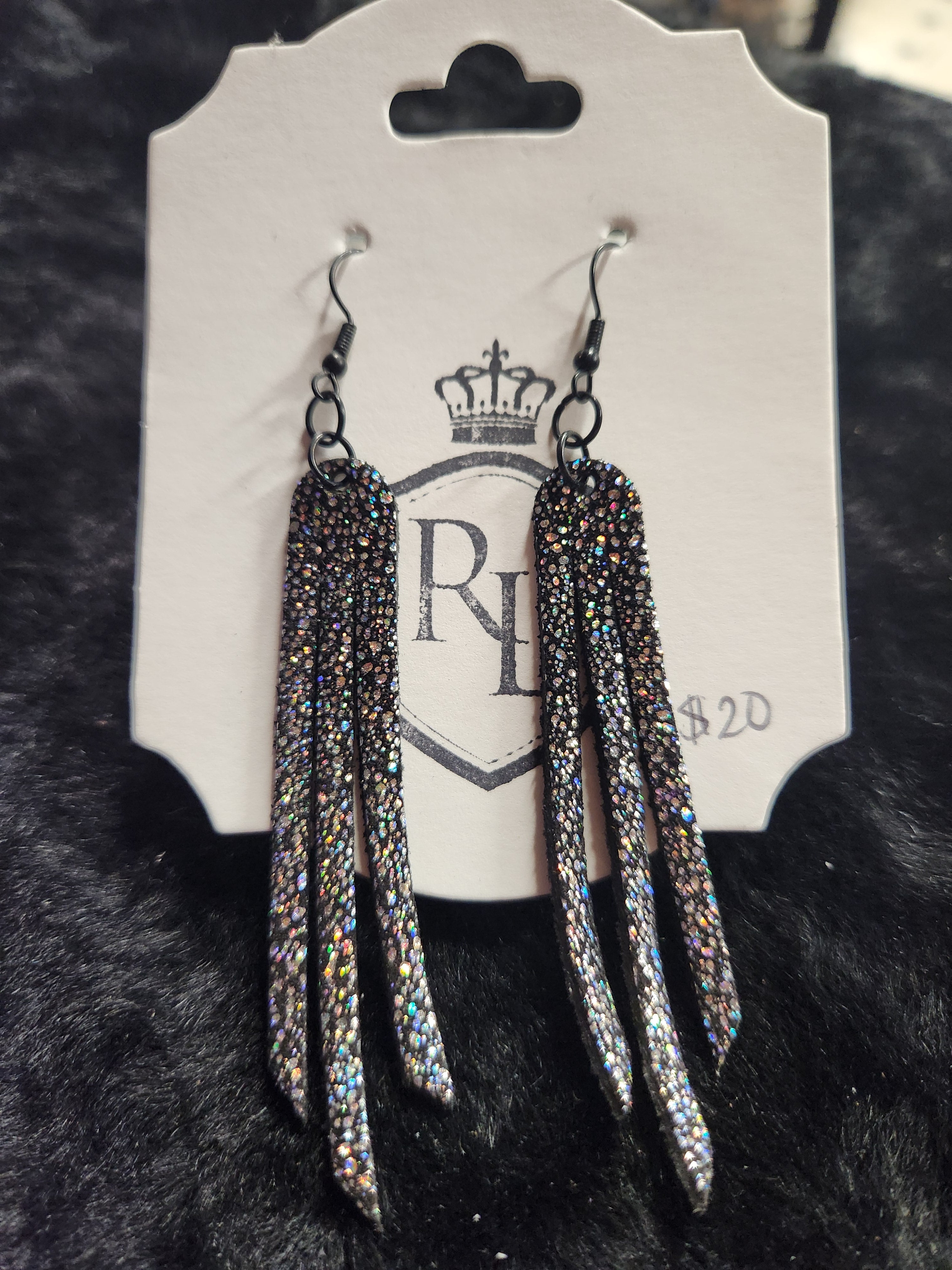 Black sparkle dangles – Royal Legacy Custom Leather