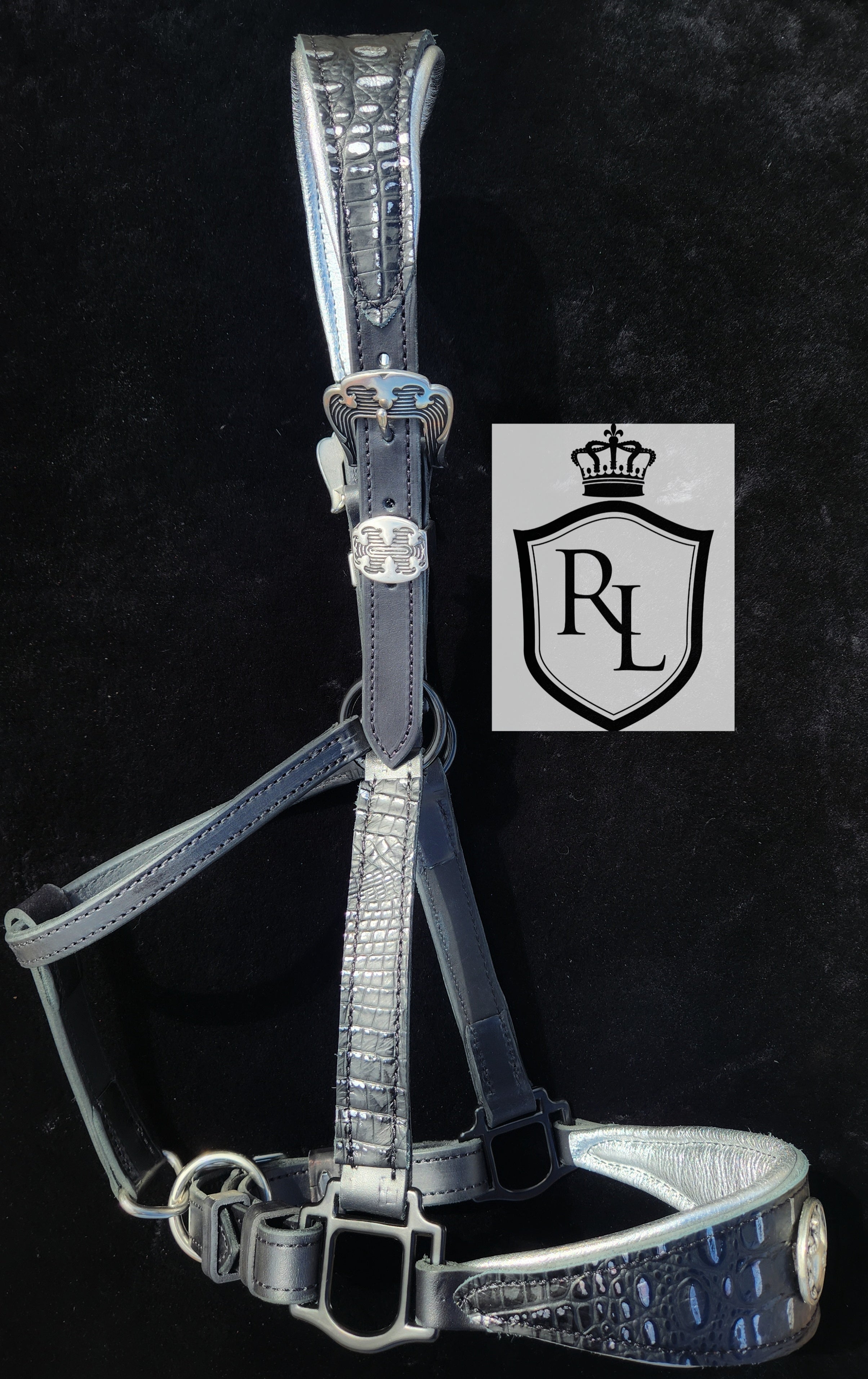 Padded silver dragon halter – Royal Legacy Custom Leather